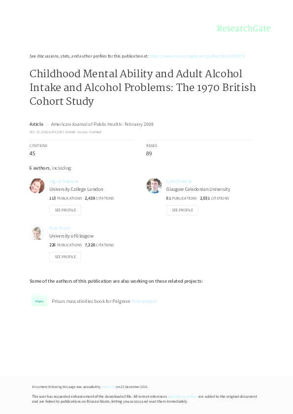 (PDF) Childhood mental ability and adult alcohol intake and alcohol ...