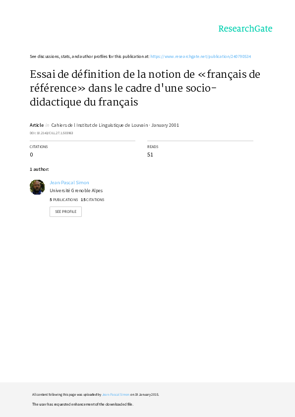 (PDF) Essai de définition de la notion de «français de référence» dans ...