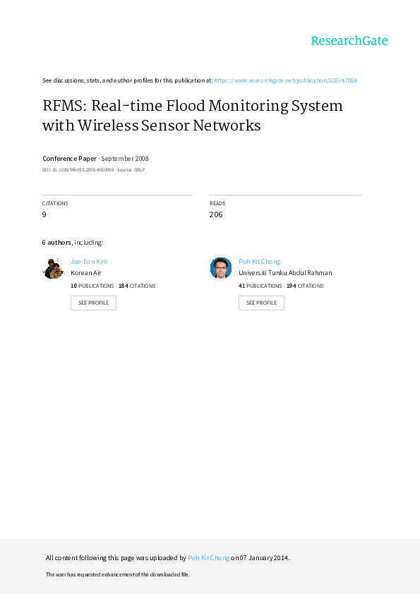 (PDF) RFMS: Real-time Flood Monitoring System with wireless sensor networks