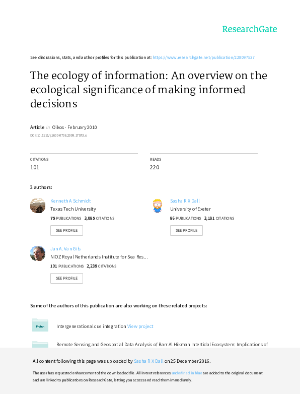 (PDF) The ecology of information: an overview on the ecological ...