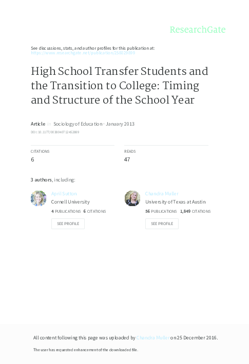 (PDF) High School Transfer Students and the Transition to College ...