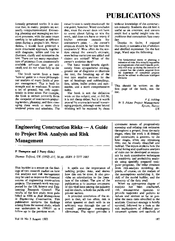 (PDF) Engineering construction risks: A guide to project risk analysis ...