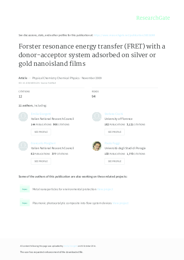 (PDF) Förster resonance energy transfer (FRET) with a donor–acceptor system adsorbed on silver ...