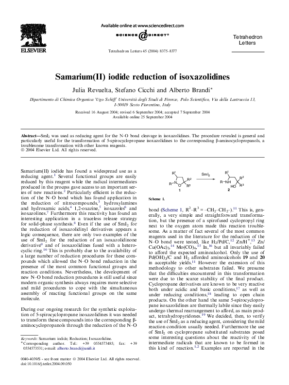 (PDF) Samarium(II) iodide reduction of isoxazolidines