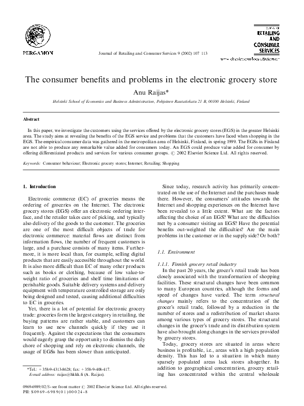 (PDF) The consumer benefits and problems in the electronic grocery store