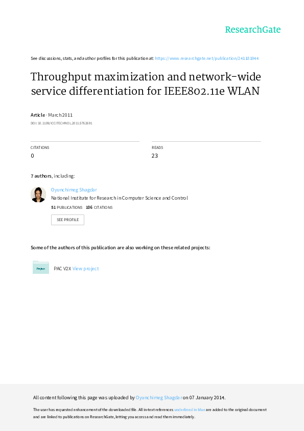 (PDF) Throughput maximization and network-wide service differentiation for IEEE802. 11e WLAN