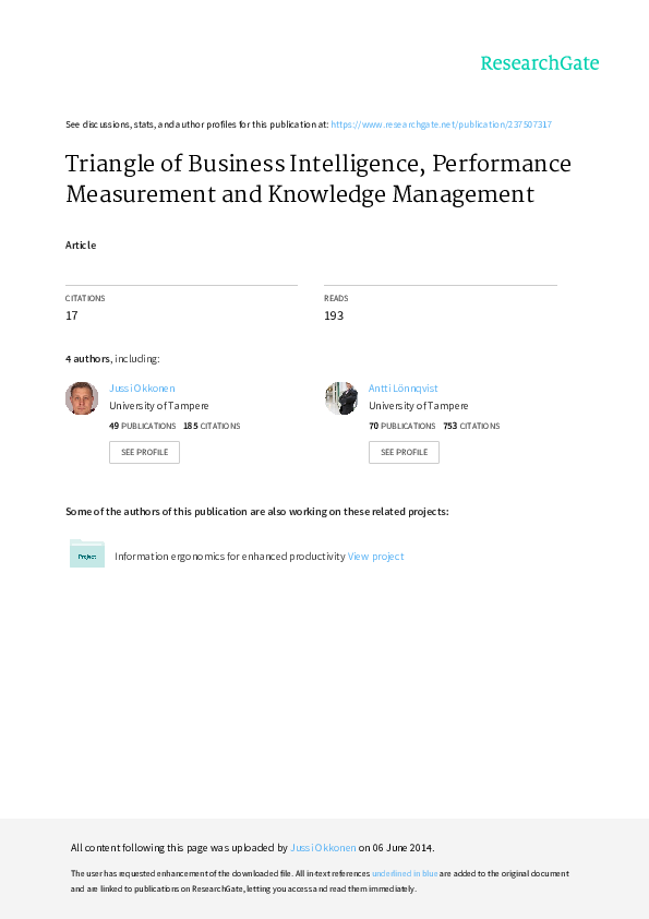 (PDF) Triangle of Business Intelligence, Performance Measurement and ...