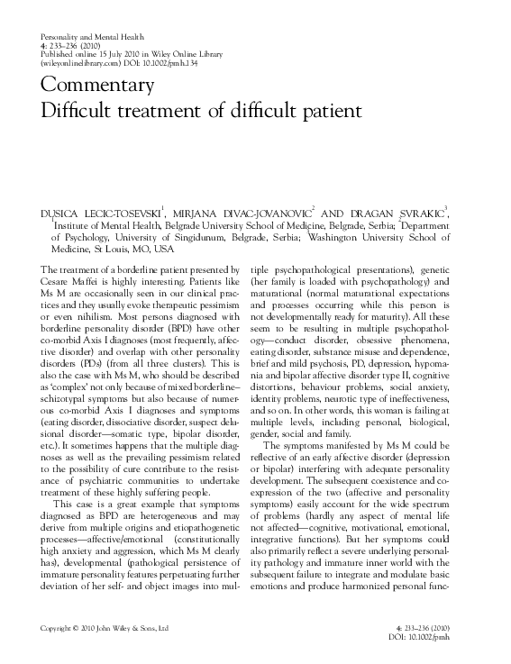 (PDF) Difficult treatment of difficult patient