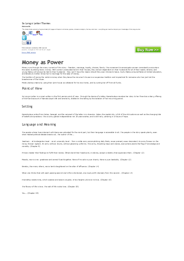 (DOC) So Long a Letter Themes Money as Power Language and Meaning