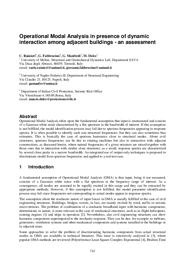 Pdf Operational Modal Analysis In Presence Of Dynamic Interaction Among Adjacent Buildings An