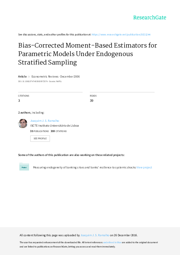 (PDF) Bias-Corrected Moment-Based Estimators for Parametric Models Under Endogenous Stratified ...