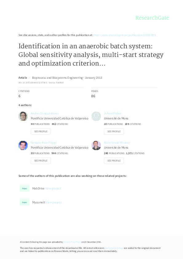 (PDF) Identification in an anaerobic batch system: global sensitivity analysis, multi-start ...