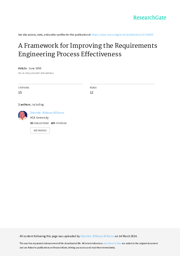 (PDF) A Framework for Improving the Requirements Engineering Process ...