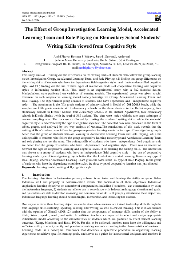 (PDF) The Effect of Group Investigation Learning Model, Accelerated Learning Team and Role ...