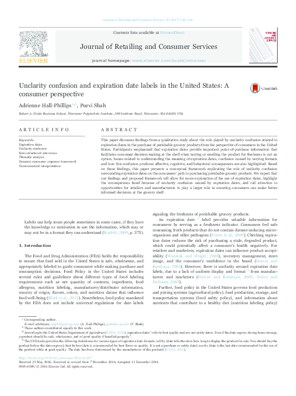 (PDF) Unclarity confusion and expiration date labels in the United ...