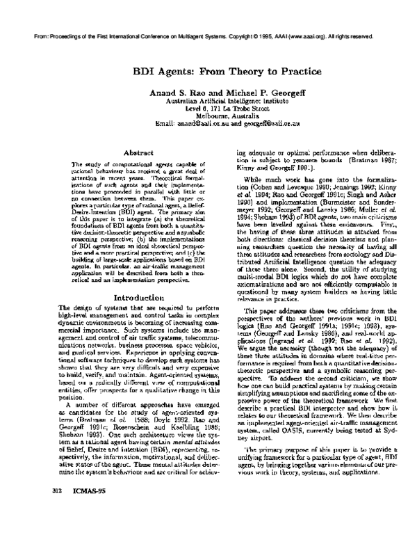(PDF) BDI Agents: From Theory to Practice