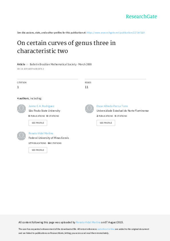 (PDF) On certain curves of genus three in characteristic two