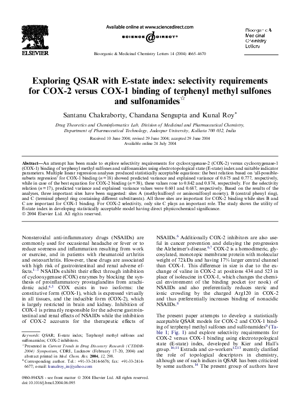 (PDF) Exploring QSAR with E-state index: selectivity requirements for COX-2 versus COX-1 binding ...
