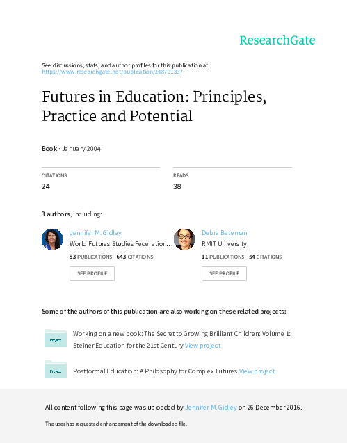 (PDF) Futures in Education: Principles, practice and potential