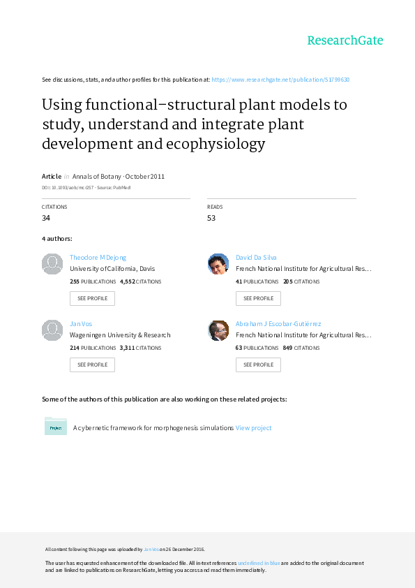 (PDF) Using functional-structural plant models to study, understand and ...