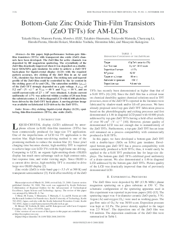 (PDF) Bottom-gate zinc oxide thin-film transistors (ZnO TFTs) for AM-LCDs