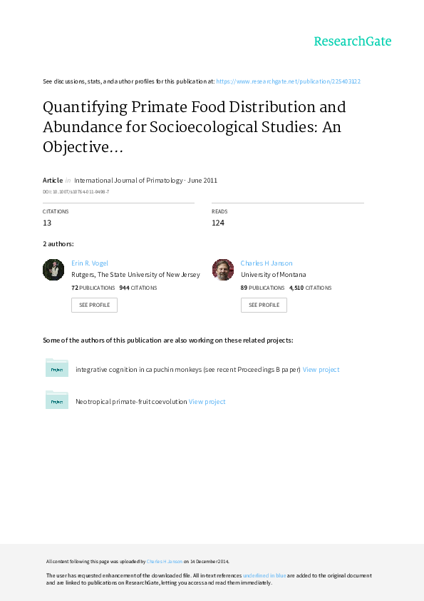 (PDF) Quantifying Primate Food Distribution and Abundance for ...