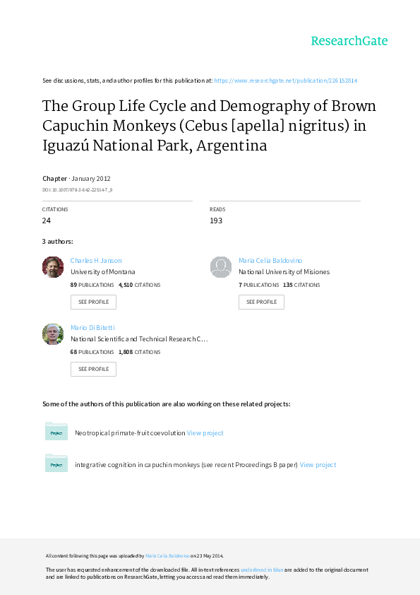 (PDF) The Group Life Cycle and Demography of Brown Capuchin Monkeys ...