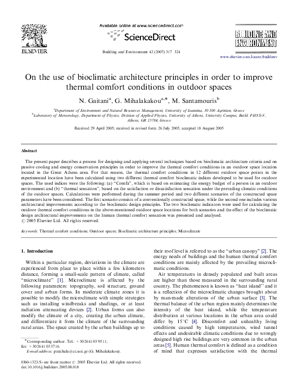 Pdf On The Use Of Bioclimatic Architecture Principles In Order To