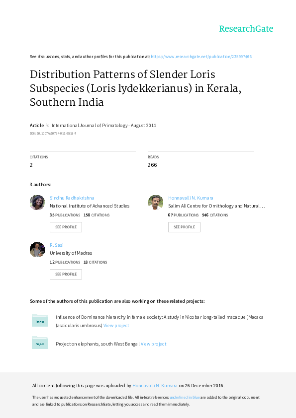 (PDF) Distribution Patterns of Slender Loris Subspecies (Loris ...
