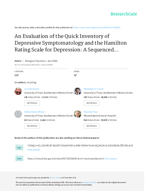 (PDF) An evaluation of the quick inventory of depressive symptomatology ...