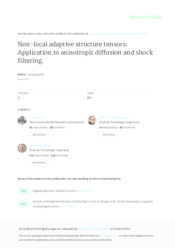 (PDF) Non-local adaptive structure tensors. Application to anisotropic diffusion and shock filtering