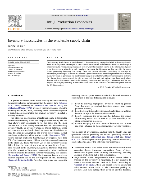 (PDF) Inventory inaccuracies in the wholesale supply chain