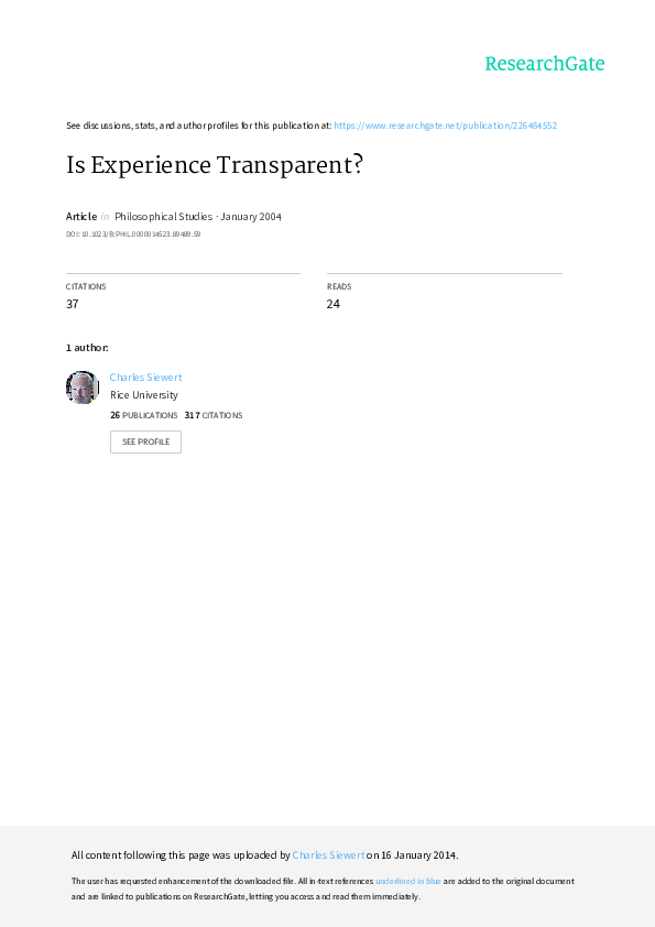 (PDF) Is experience transparent?