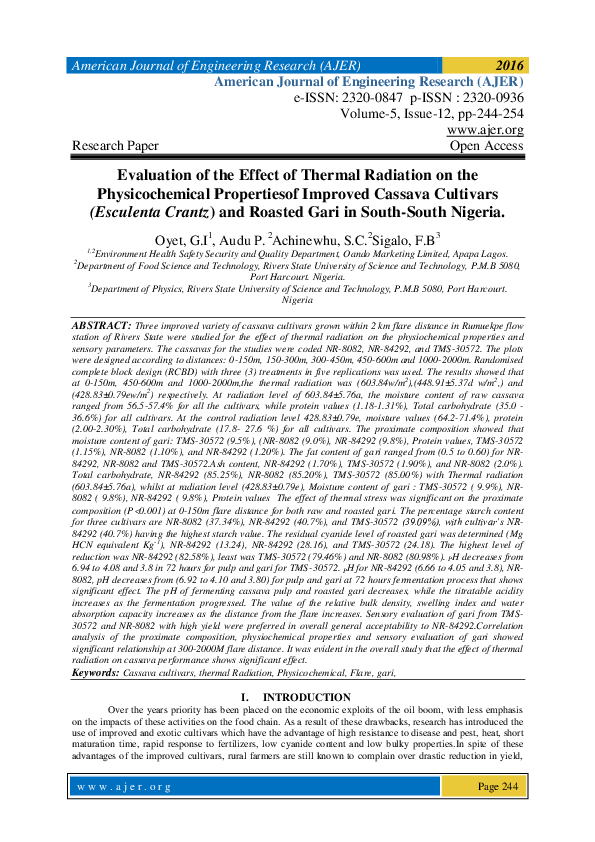 (PDF) Evaluation of the Effect of Thermal Radiation on the Physicochemical Propertiesof Improved ...