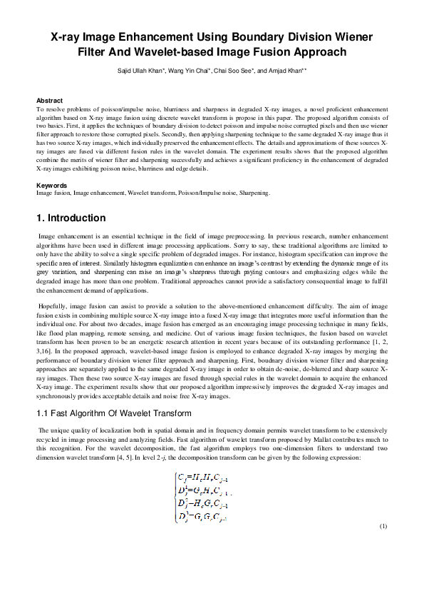 (PDF) X-ray Image Enhancement Using Boundary Division Wiener Filter And Wavelet-based Image ...
