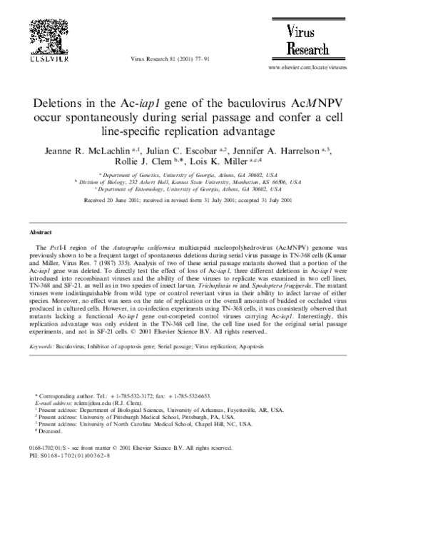 (PDF) Deletions in the Ac-iap1 gene of the baculovirus AcMNPV occur ...