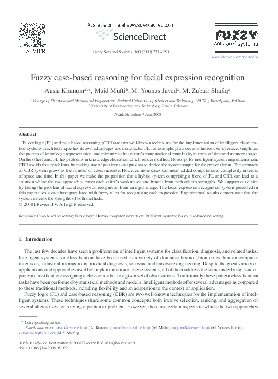 Pdf Fuzzy Case Based Reasoning For Facial Expression Recognition