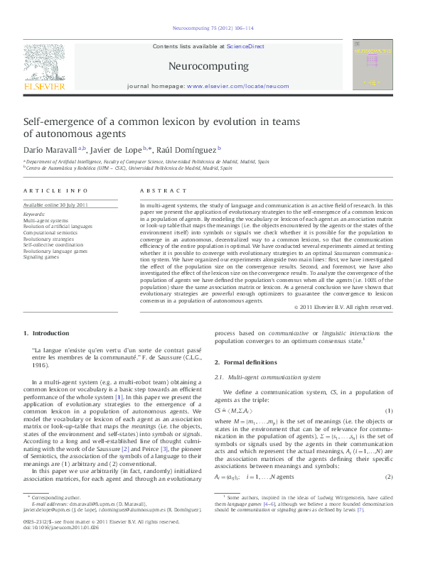 (PDF) Evolving Common Lexicons in Autonomous Agents
