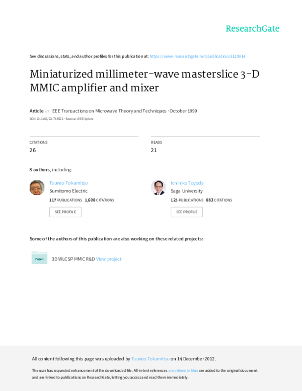 (PDF) Miniaturized millimeter-wave masterslice 3-D MMIC amplifier and mixer