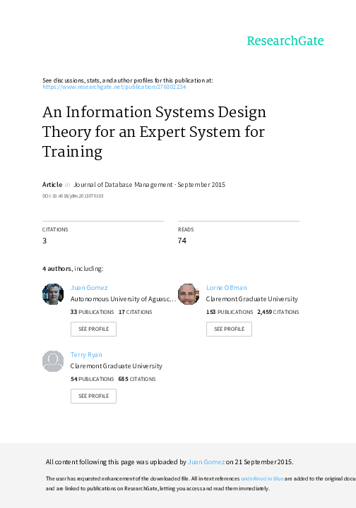 (PDF) An Information Systems Design Theory for an Expert System for ...