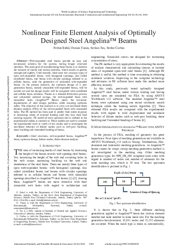 (PDF) Nonlinear Finite Element Analysis of Optimally Designed Steel ...