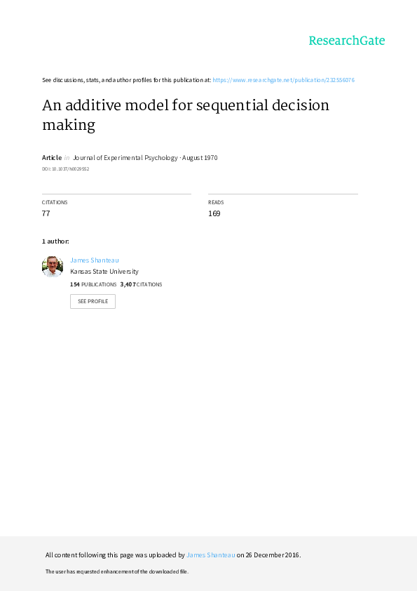 (PDF) An additive model for sequential decision making.