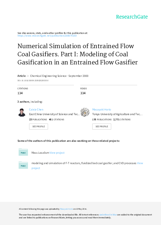(PDF) Numerical simulation of entrained Flow coal gasfiers. Part II. Effects of Operating ...