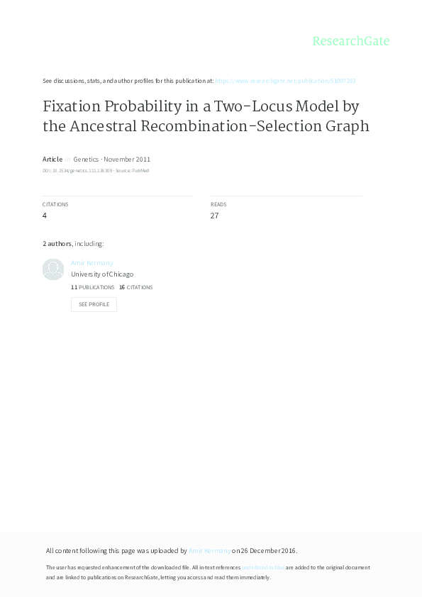 (PDF) Fixation Probability in a Two-locus Model by the Ancestral Recombination-selection Graph