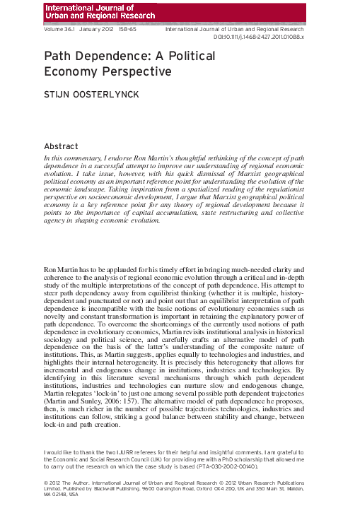 (PDF) Path dependence: a political economy perspective