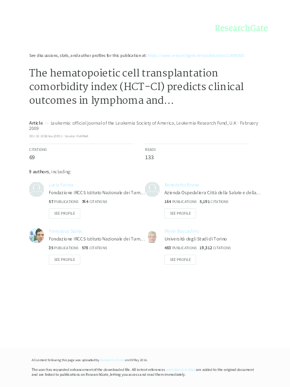 (PDF) The hematopoietic cell transplantation comorbidity index (HCT-CI ...