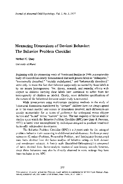 (PDF) Measuring dimensions of deviant behavior: The behavior problem ...