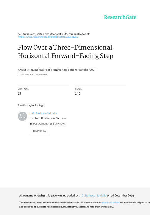 (PDF) Flow over a three-dimensional horizontal forward-facing step