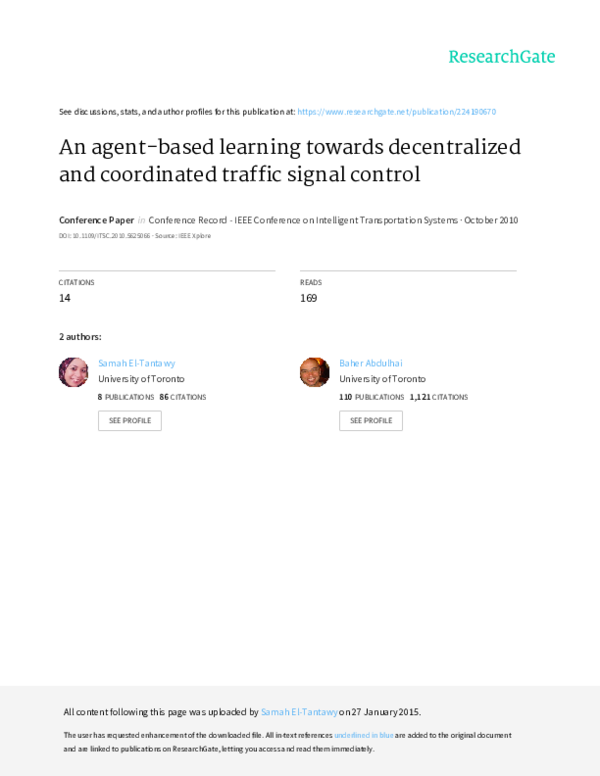 Pdf An Agent Based Learning Towards Decentralized And Coordinated
