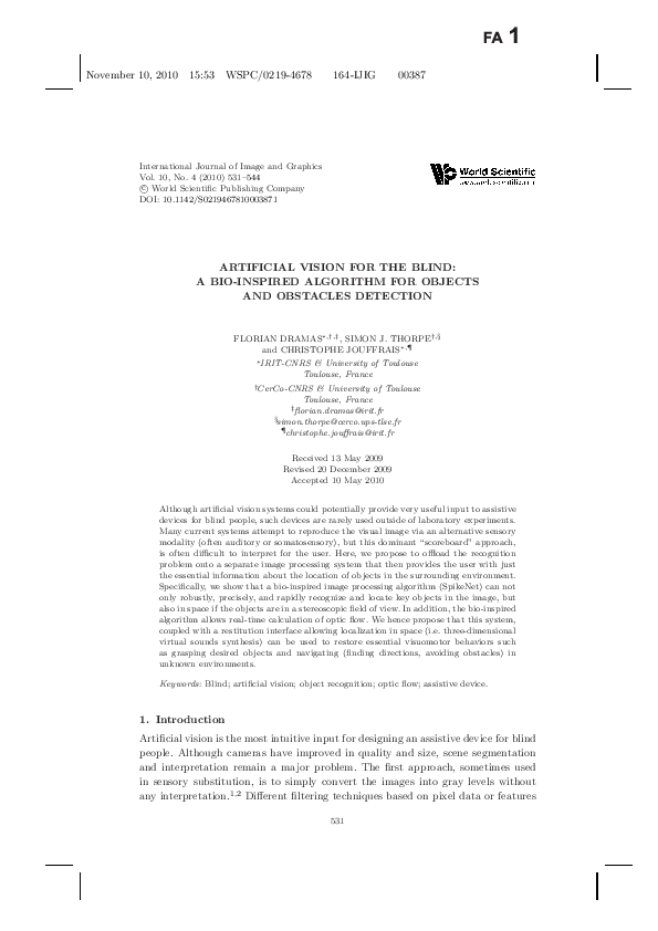 (PDF) Artificial vision for the blind: a bio-inspired algorithm for ...